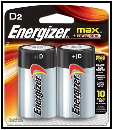 Energizer "D" Battery 2 Pack
